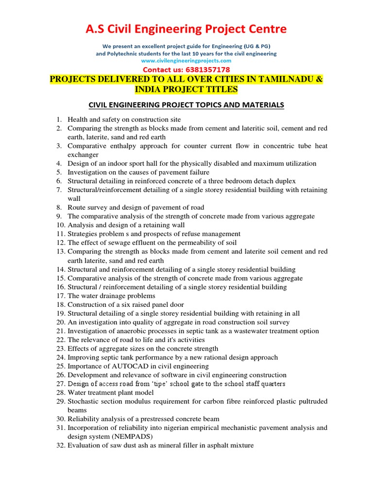 Civil Engineering Project Topics and Materials | PDF | Concrete | Civil ...