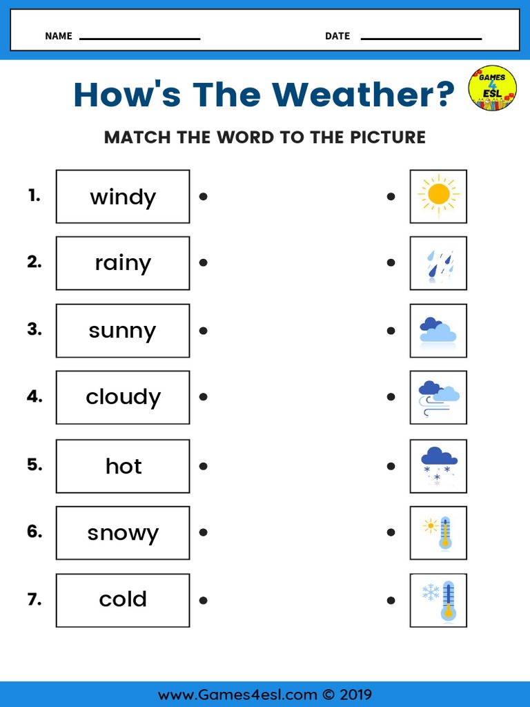 Weather Vocabulary Matching Worksheet | PDF