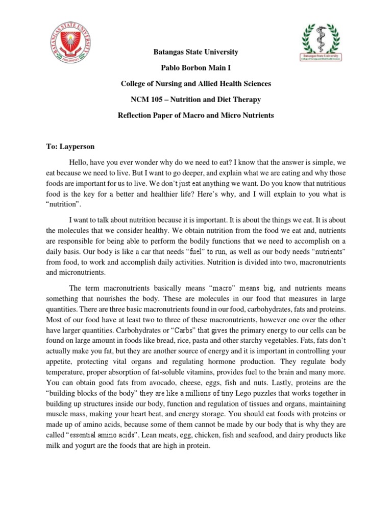 Reflection Paper | PDF | Nutrients | Foods