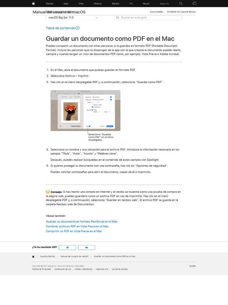 Guardar Un Documento Como PDF en El Mac - Soporte Técnico de Apple | PDF | Mac OS | Internet