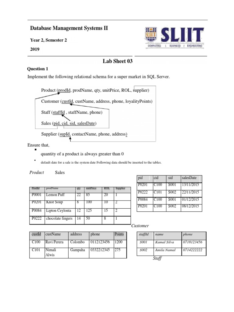 Database Management Systems II: Year 2, Semester 2 2019 | PDF ...