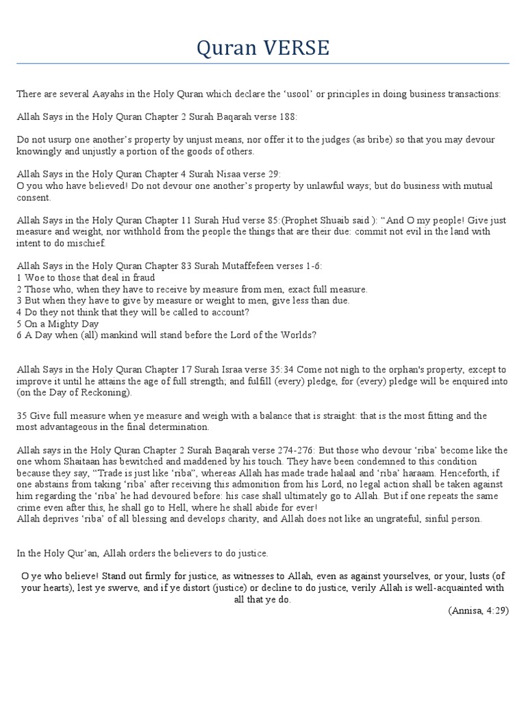 Guiding Principles for Ethical Business Transactions in Islam: Insights from Quranic Verses ...