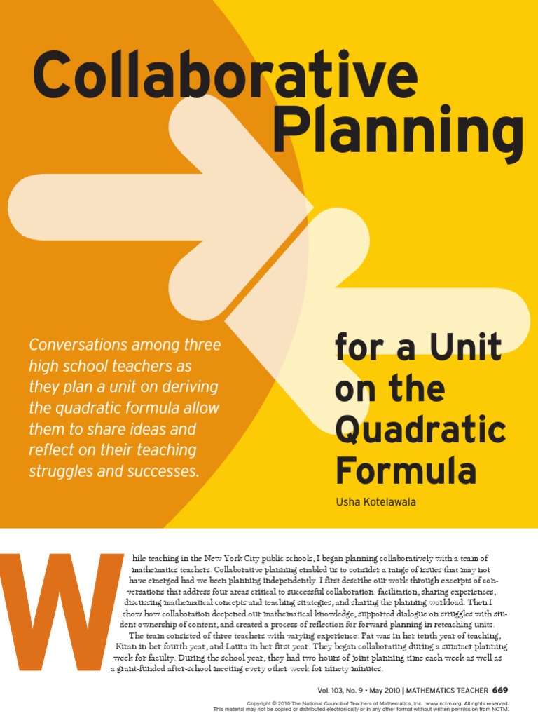 Collaborative Planning For A Unit On The Quad Form | PDF | Quadratic ...