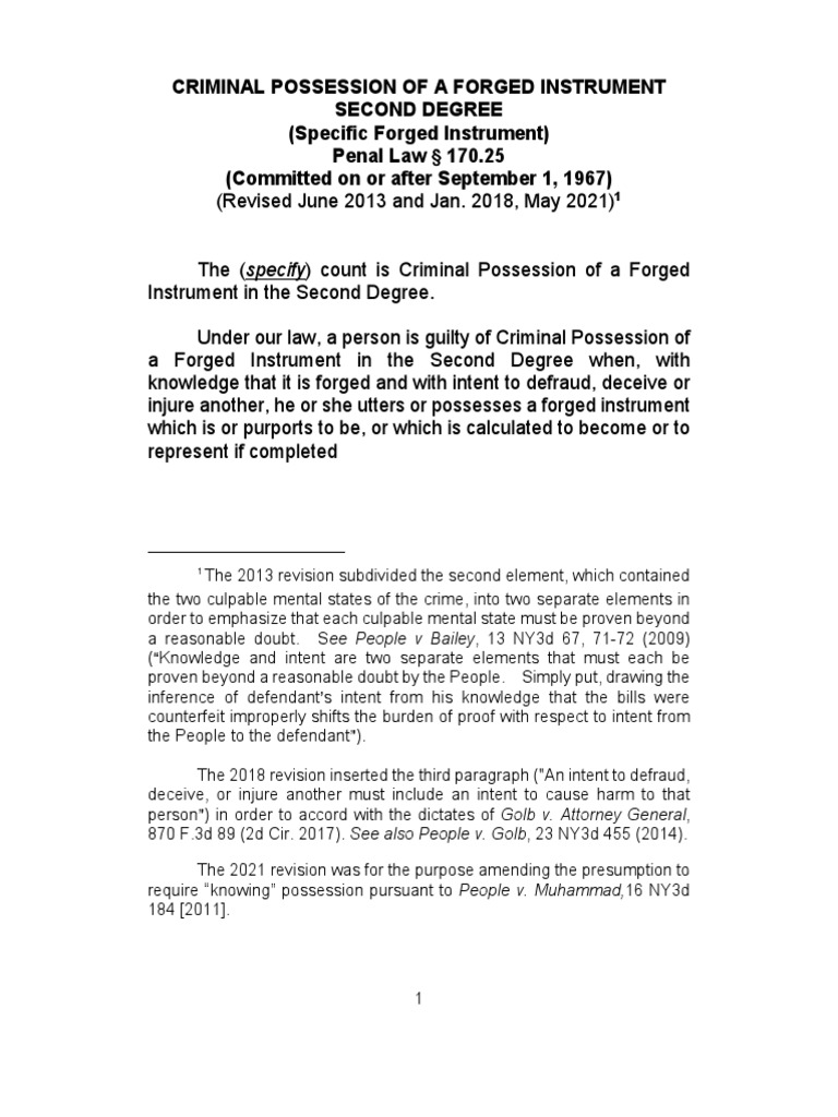 Criminal Possession of A Forged Instrument Second Degree | PDF | Burden ...