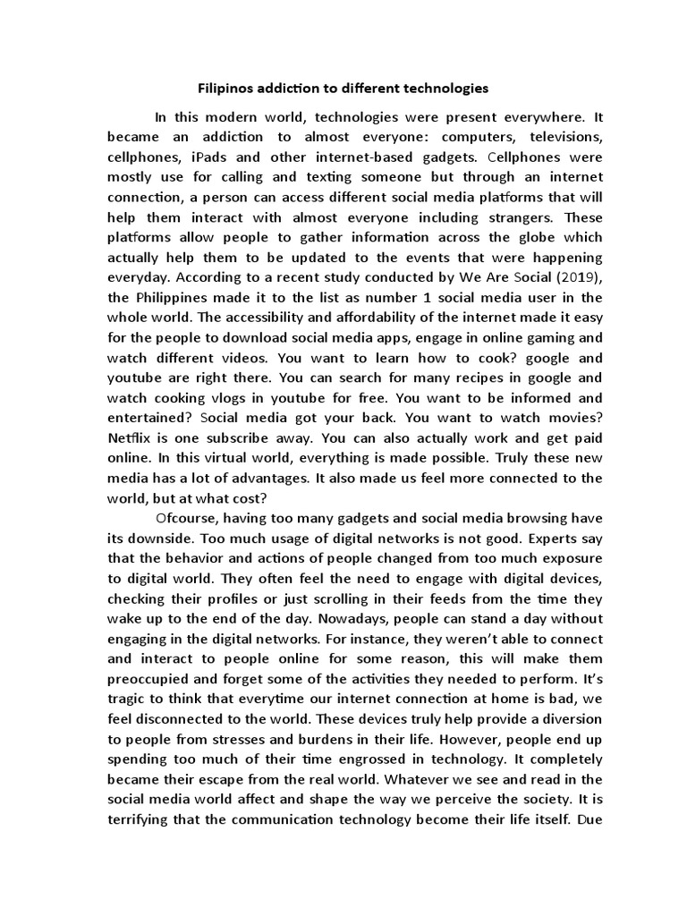 Filipinos Addiction To Different Technologies | PDF | Popular Culture ...