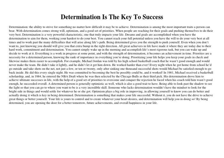 Determination Is The Key To Success | PDF | Optimism