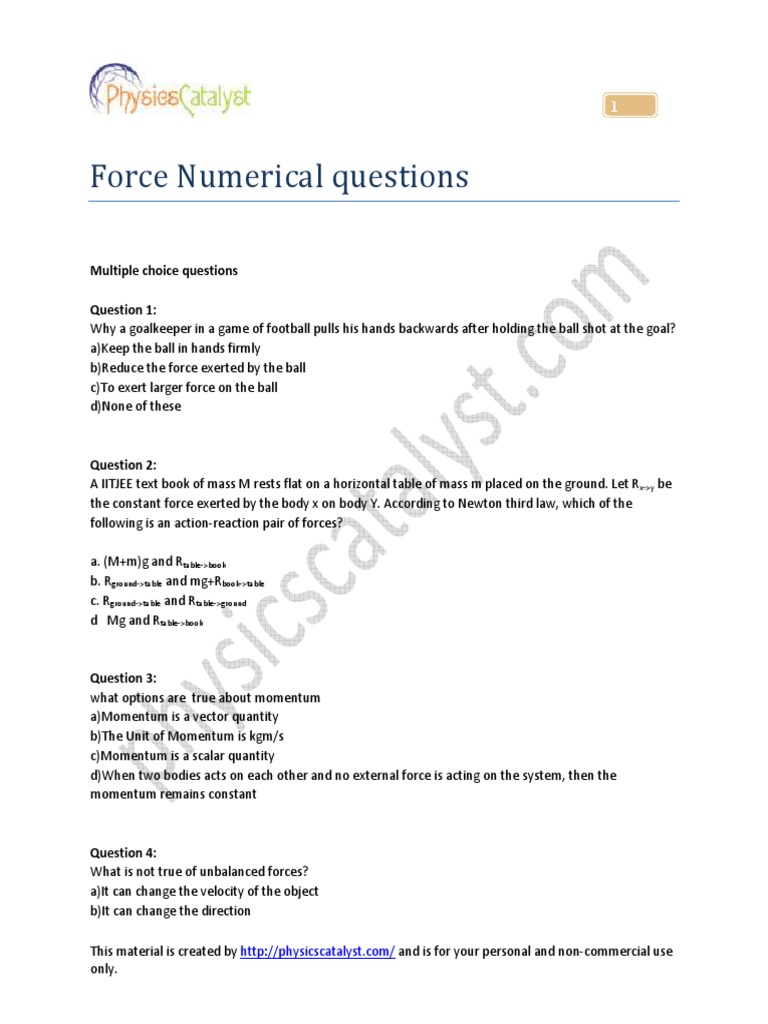 Force Class9 Questions | PDF | Force | Momentum