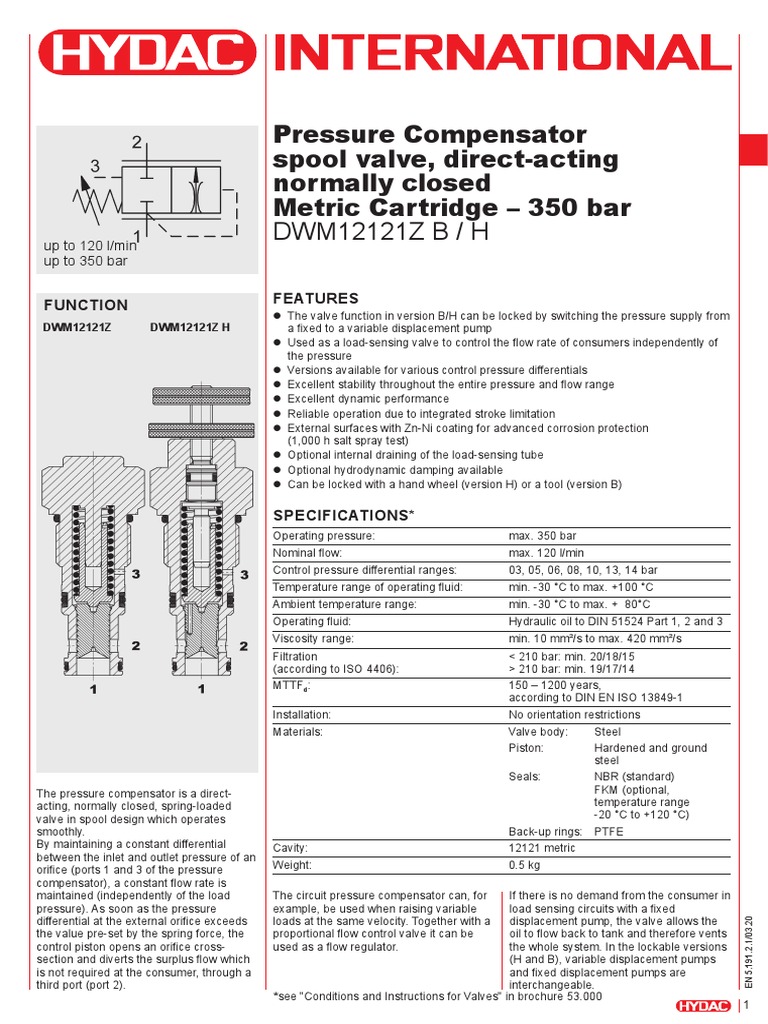 Pressure Compensator Spool Valve, Direct-Acting Normally Closed Metric ...