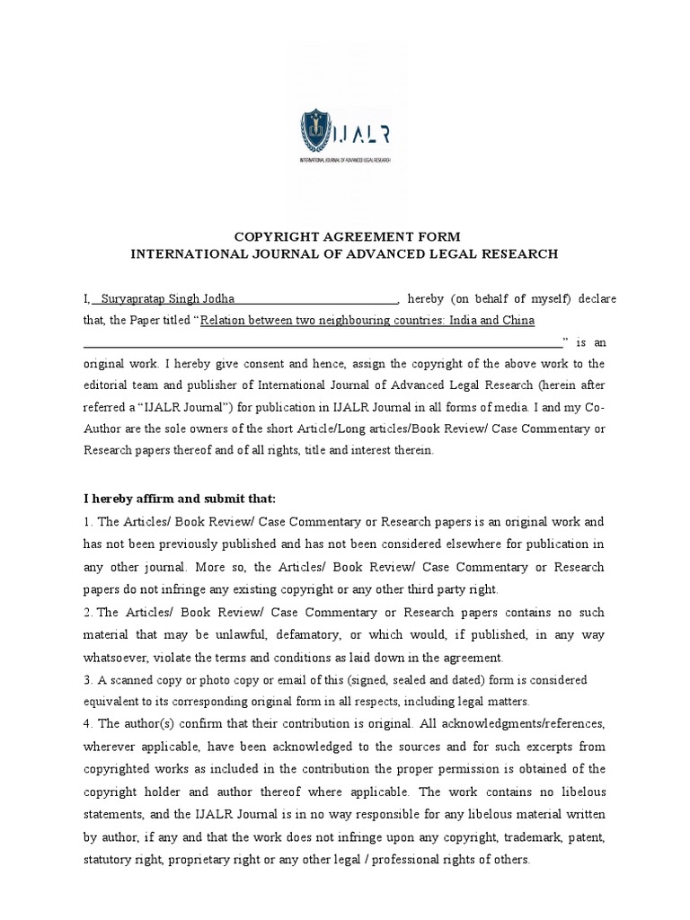 Copyright Agreement Form 2 | PDF | Copyright | Defamation