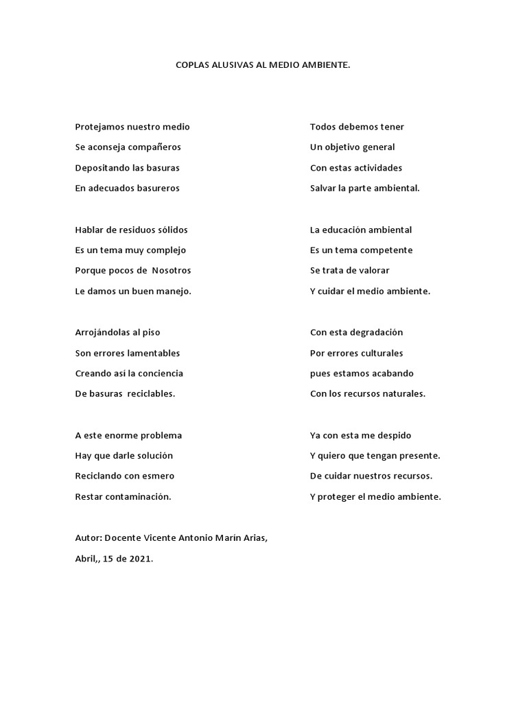 Coplas Alusivas Al Medio Ambiente PDF | PDF