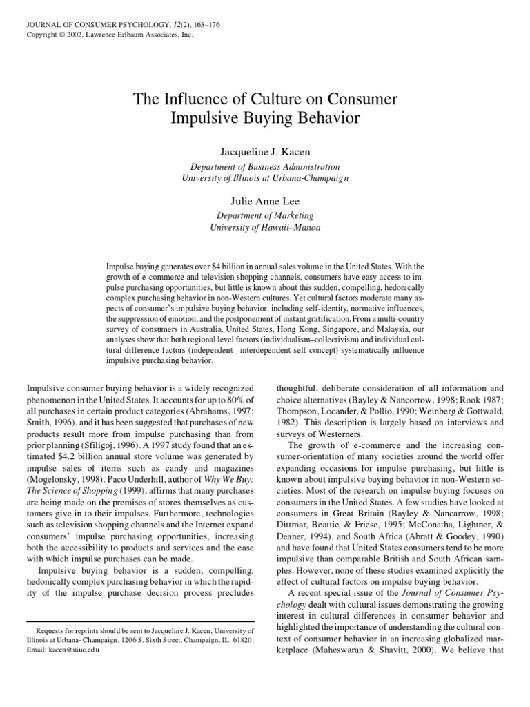 The Influence of Culture On Consumer Impulsive Buying Behavior | PDF ...