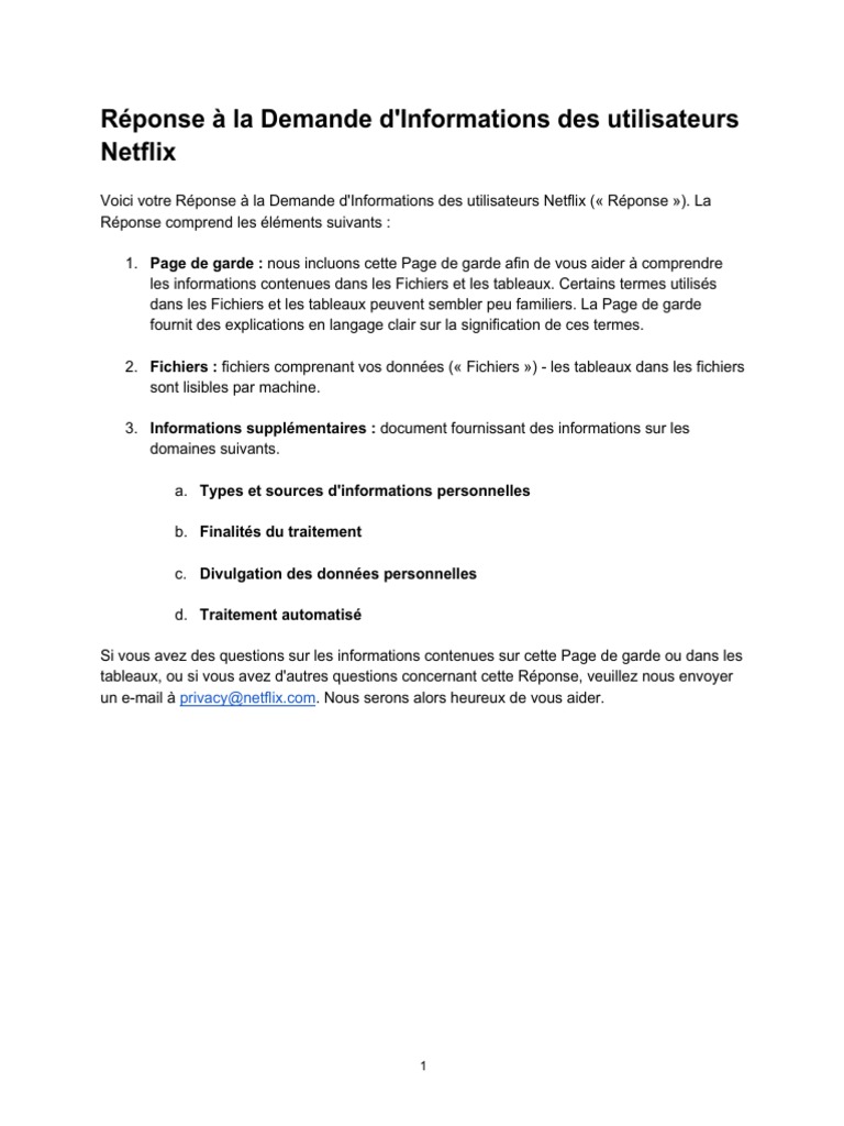 Réponse aux demandes d'informations Netflix | PDF | Netflix | Fichier ...