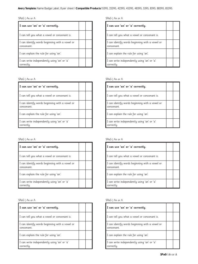 #Success Criteria Grid An or A | PDF | Consonant | Linguistics