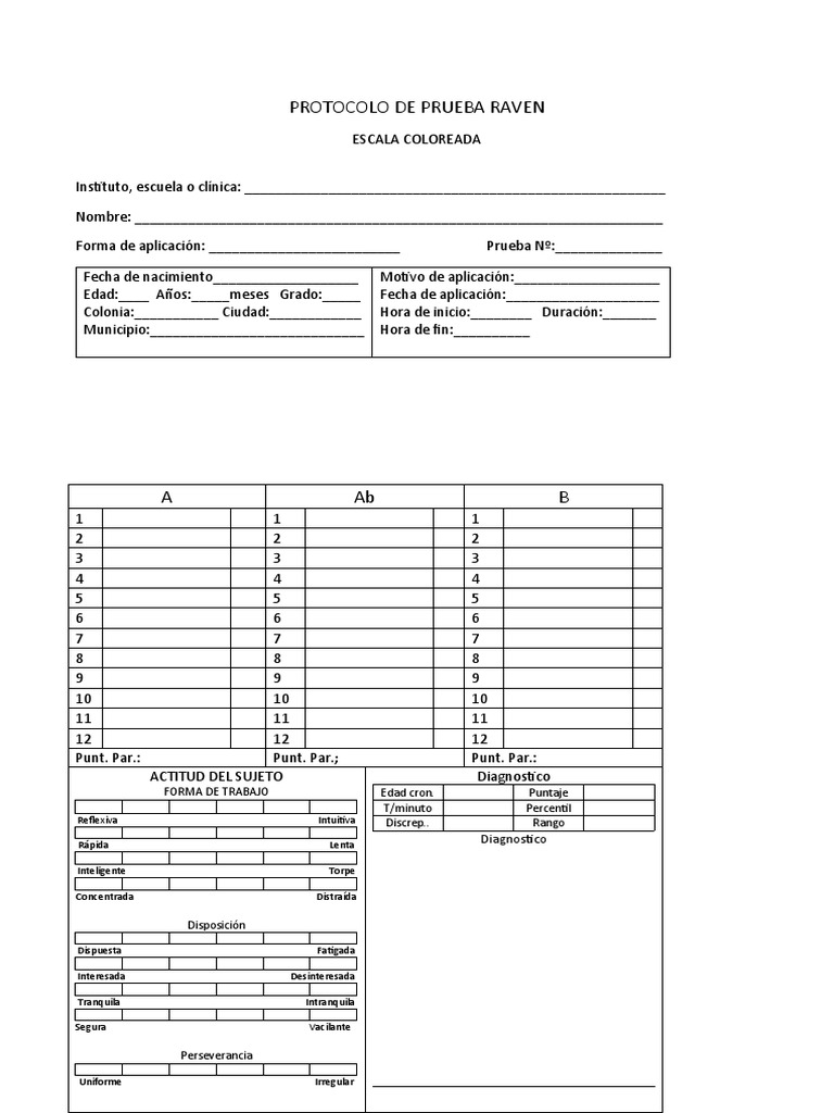 Protocolo de Prueba Raven | PDF