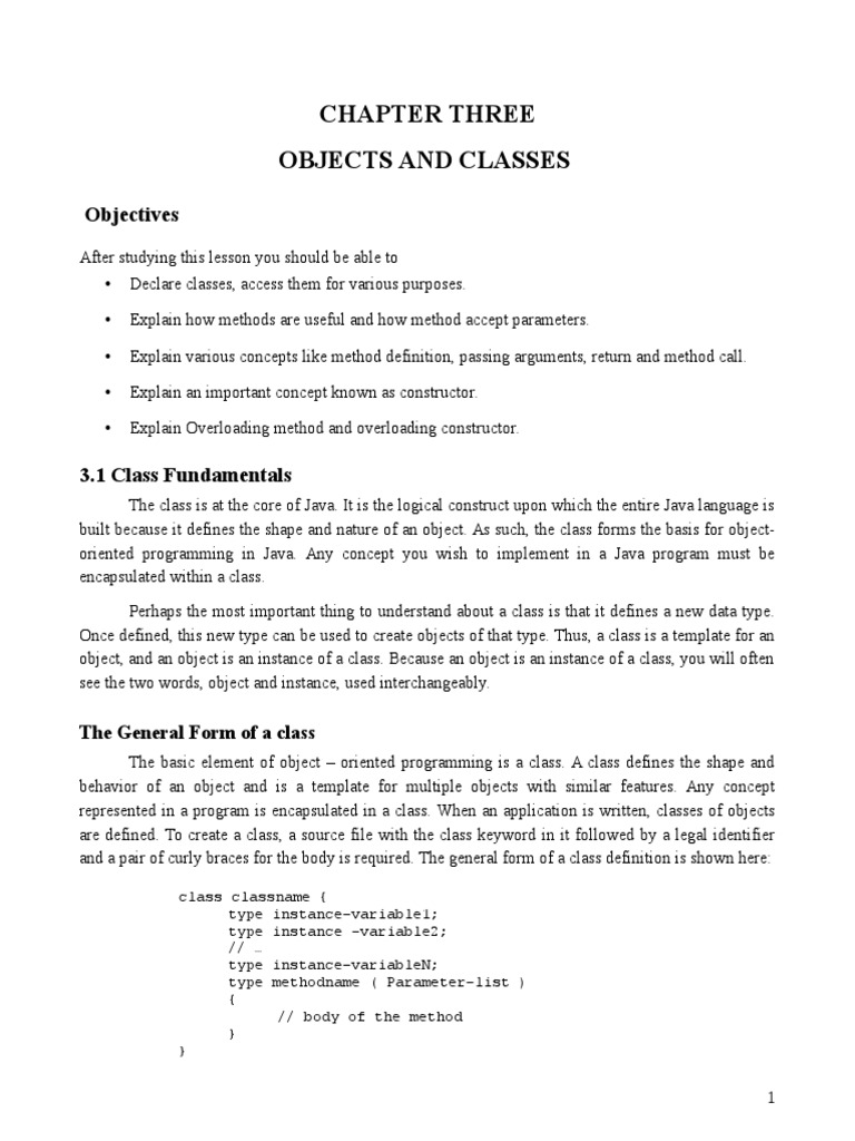 Chapter Three - Objects and Classes | Download Free PDF | Class ...