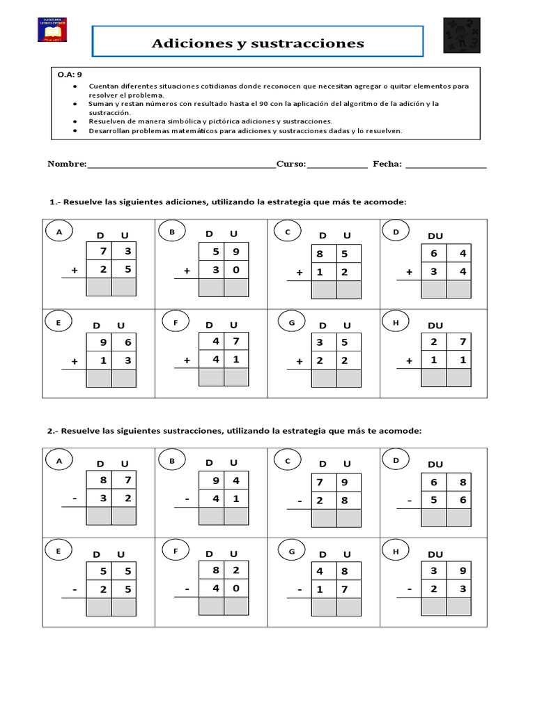 Guia Adiciones y Sustracciones 2 Basico Lista | PDF | Matemáticas ...