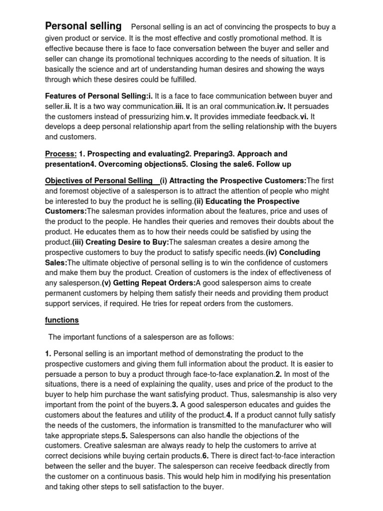 Personal Selling | PDF | Sales | Customer