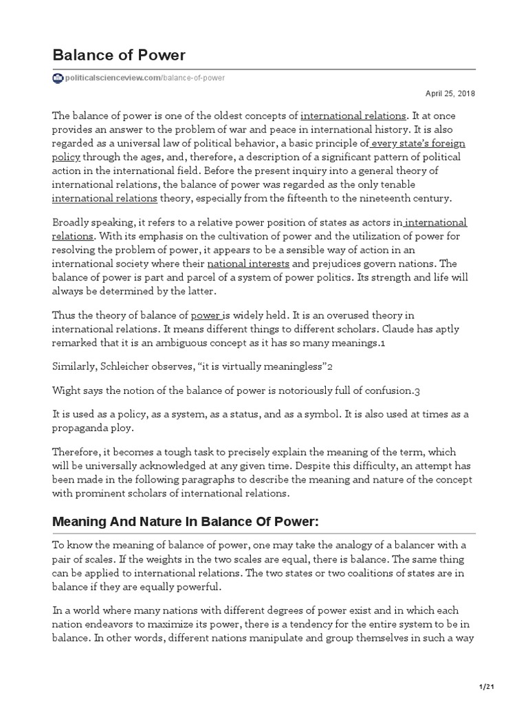Balance of Power | PDF | Power (Social And Political) | Peace