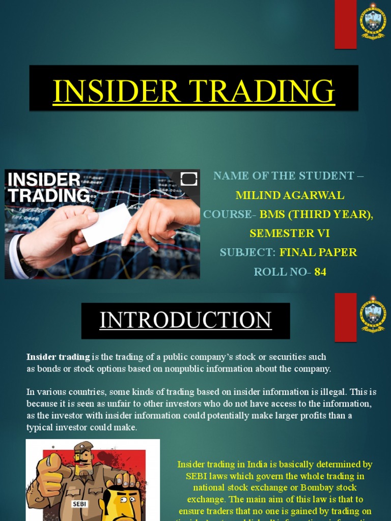 Insider Trading Ppt By Milind Agarwal Pdf Insider Trading Stocks 