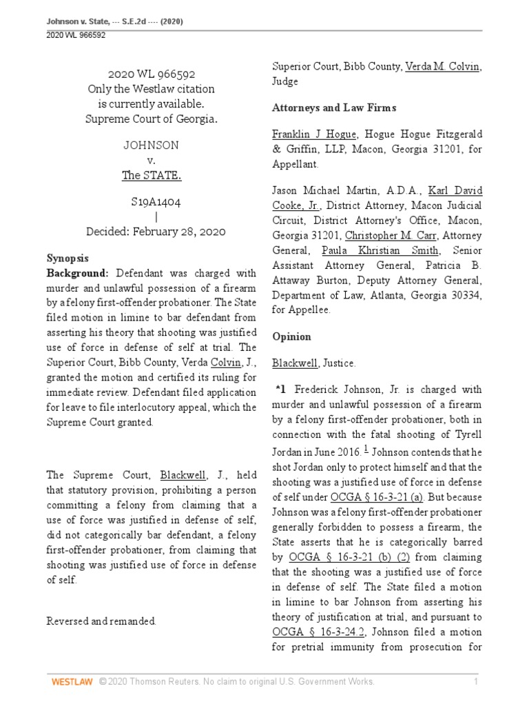 Johnson V State (Convicted Felon in Possession of Firearm) | PDF ...