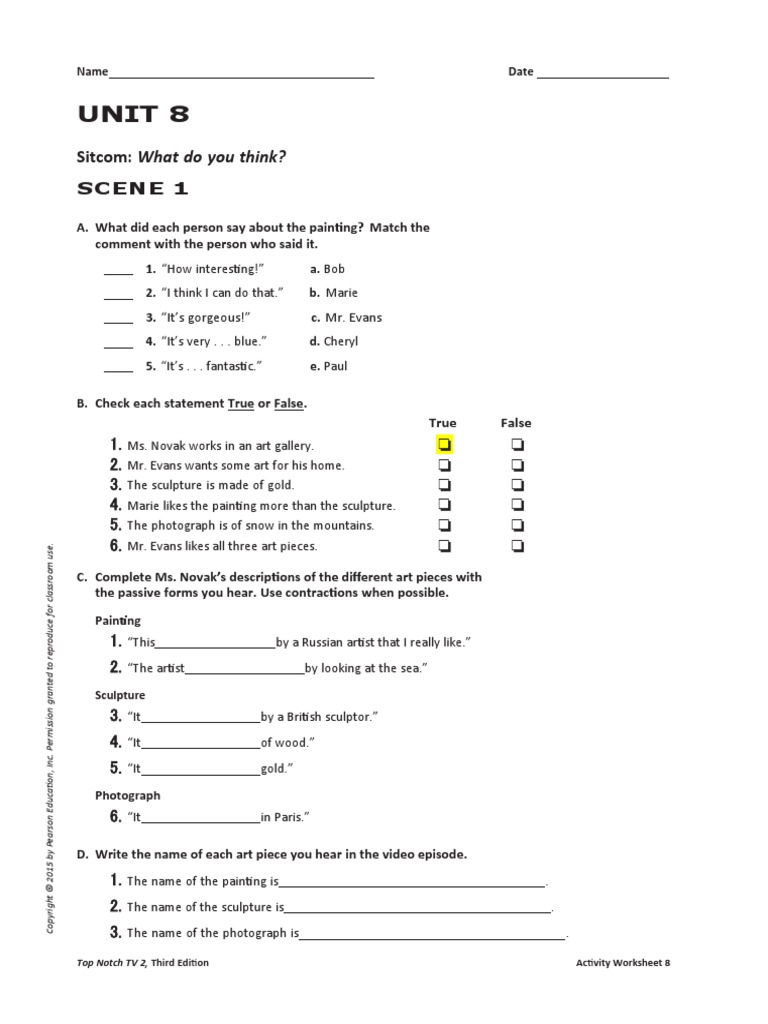 UNIT 08 TV Activity Worksheets | PDF