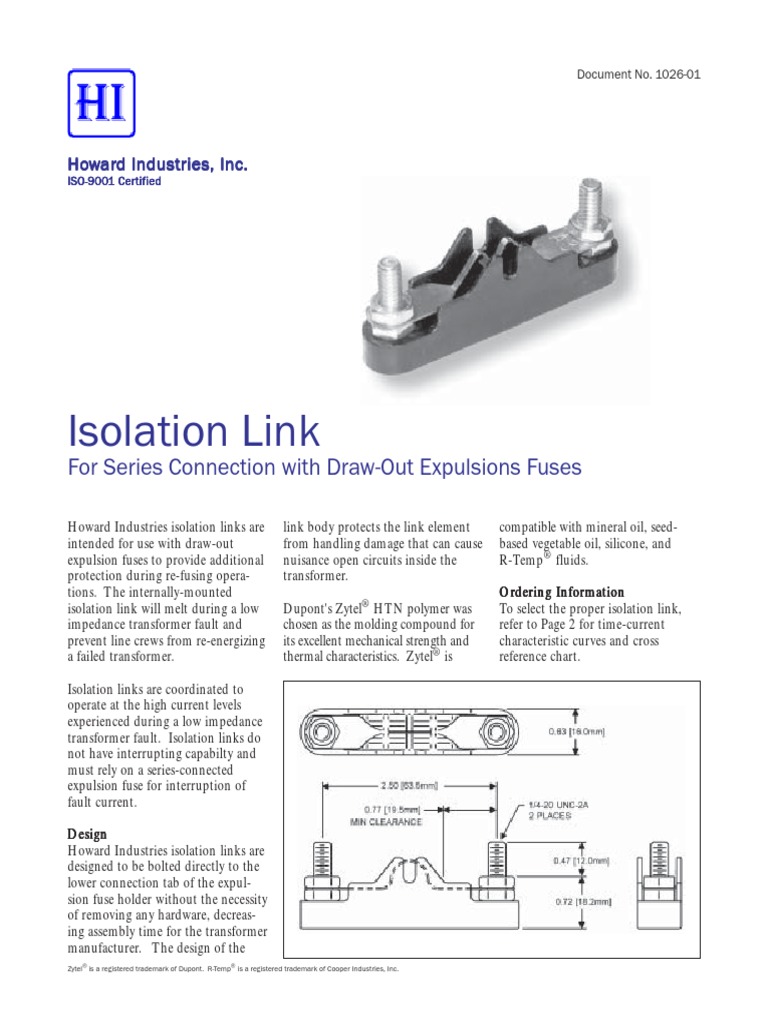 Isolation Link: For Series Connection With Draw-Out Expulsions Fuses ...
