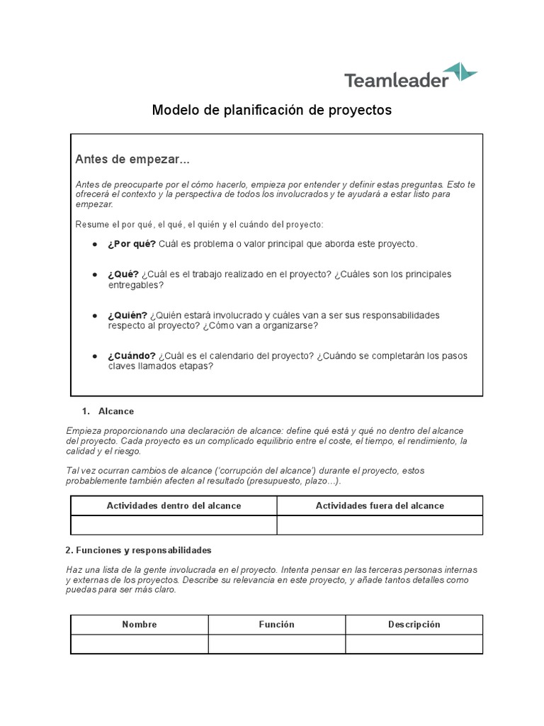 ES - CK1 - B8 - Project Plan Template | PDF | Presupuesto | Planificación