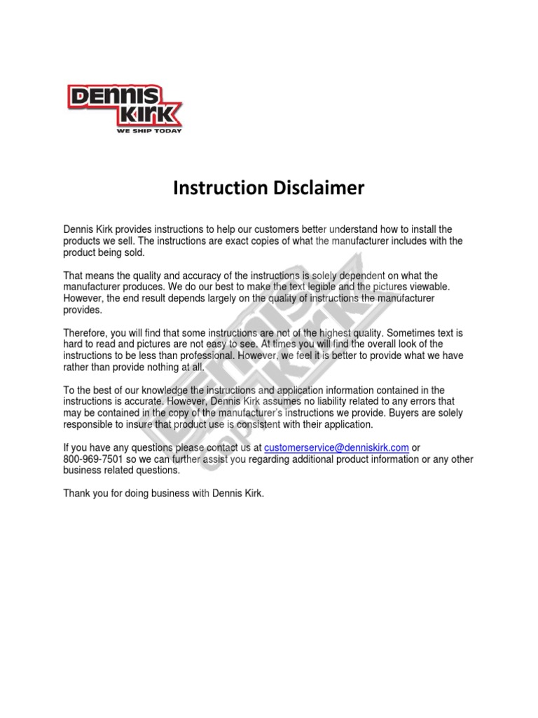 Instruction Disclaimer | PDF | Vehicle Parts | Vehicles