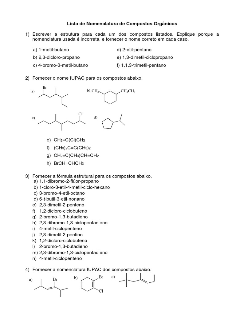 Lista de Nomenclatura de Compostos Orgânicos | Download grátis PDF ...