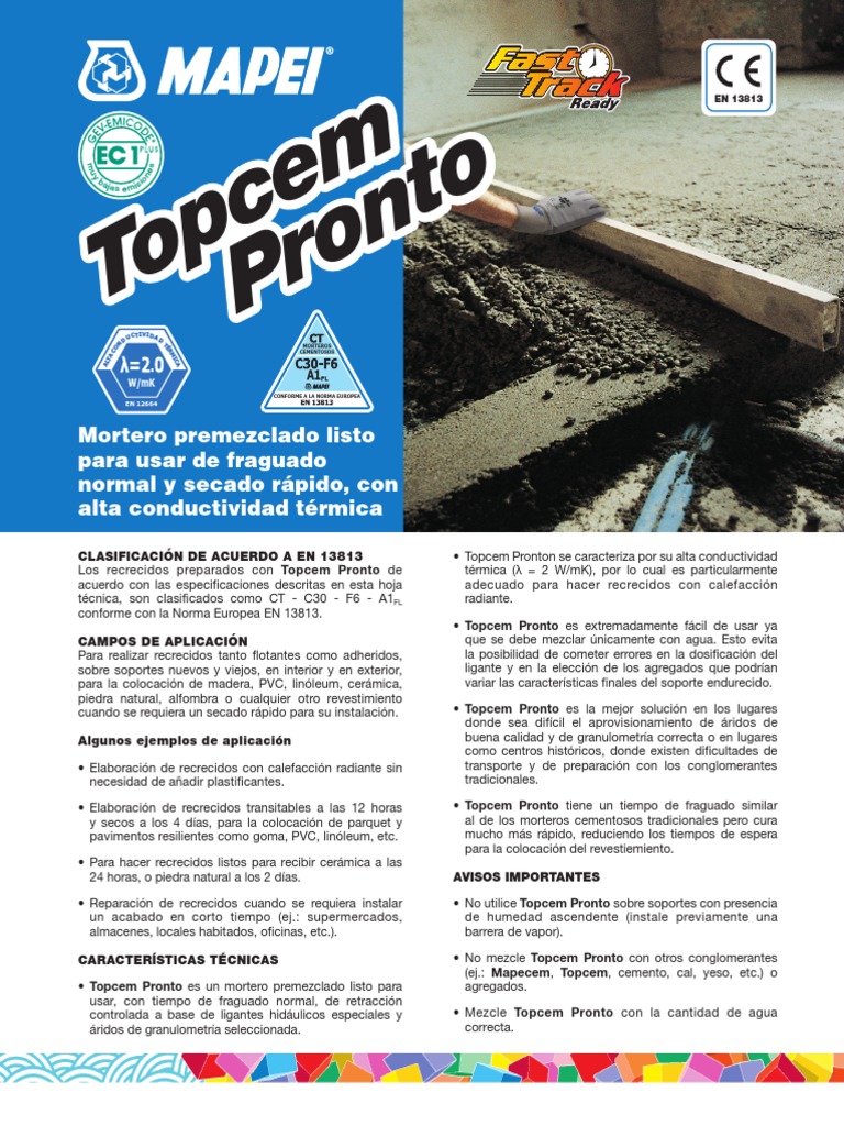 Topcem Pronto, Saco 40kg | PDF | Agua | Aislamiento térmico
