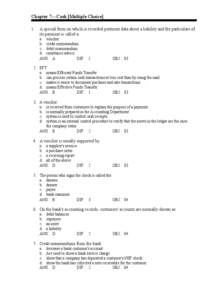 Examination Question and Answers, Set B (Multiple Choice), Chapter 7 ...