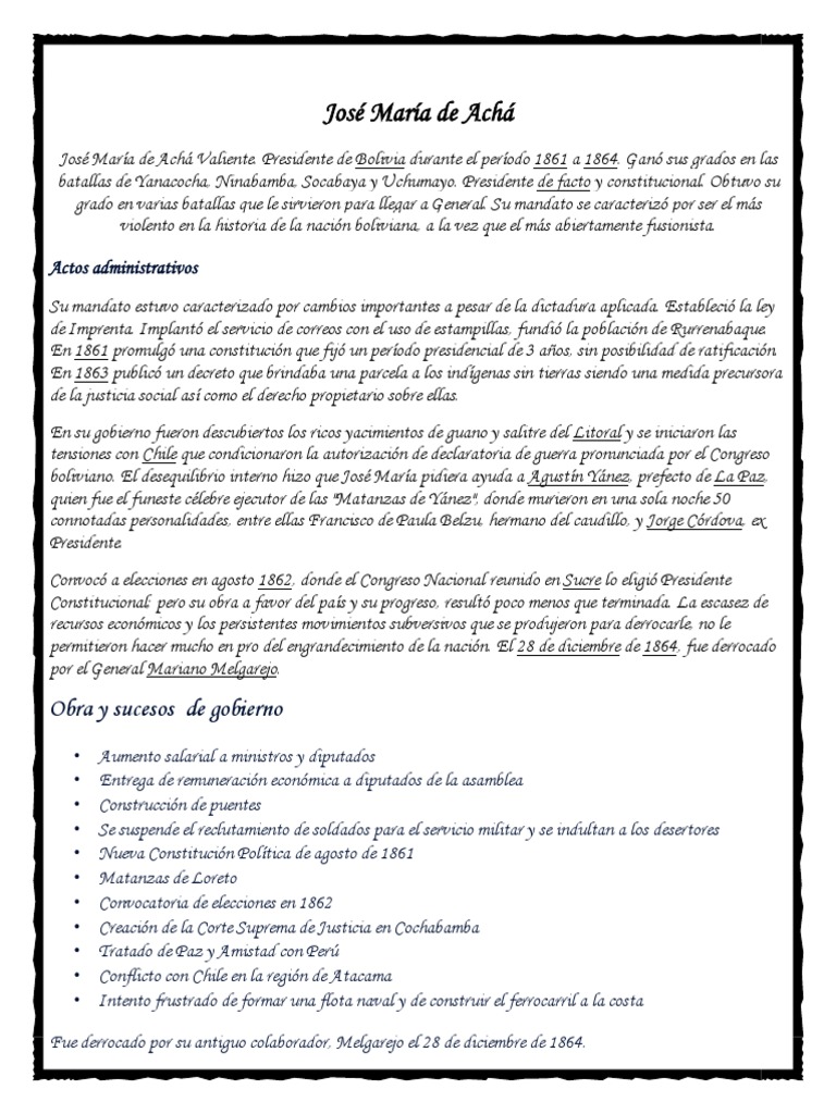 José María de Achá | PDF | Gobierno | América del Sur