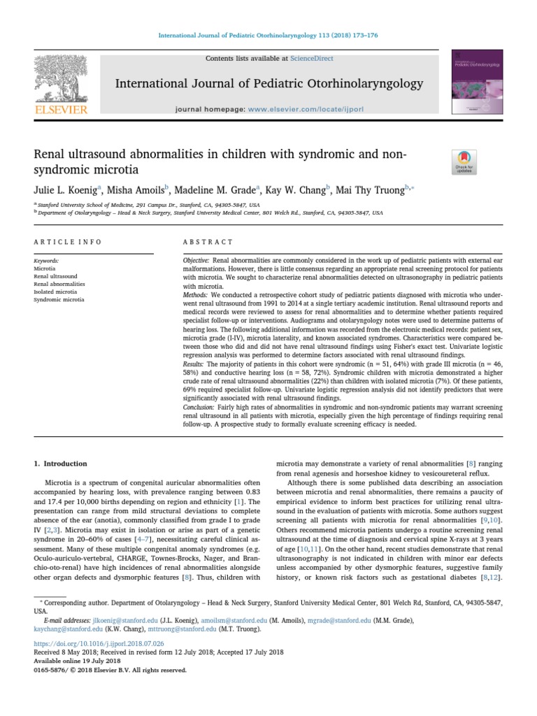 Renal Ultrasound Abnormalities in Children With Syndromic Microtia ...