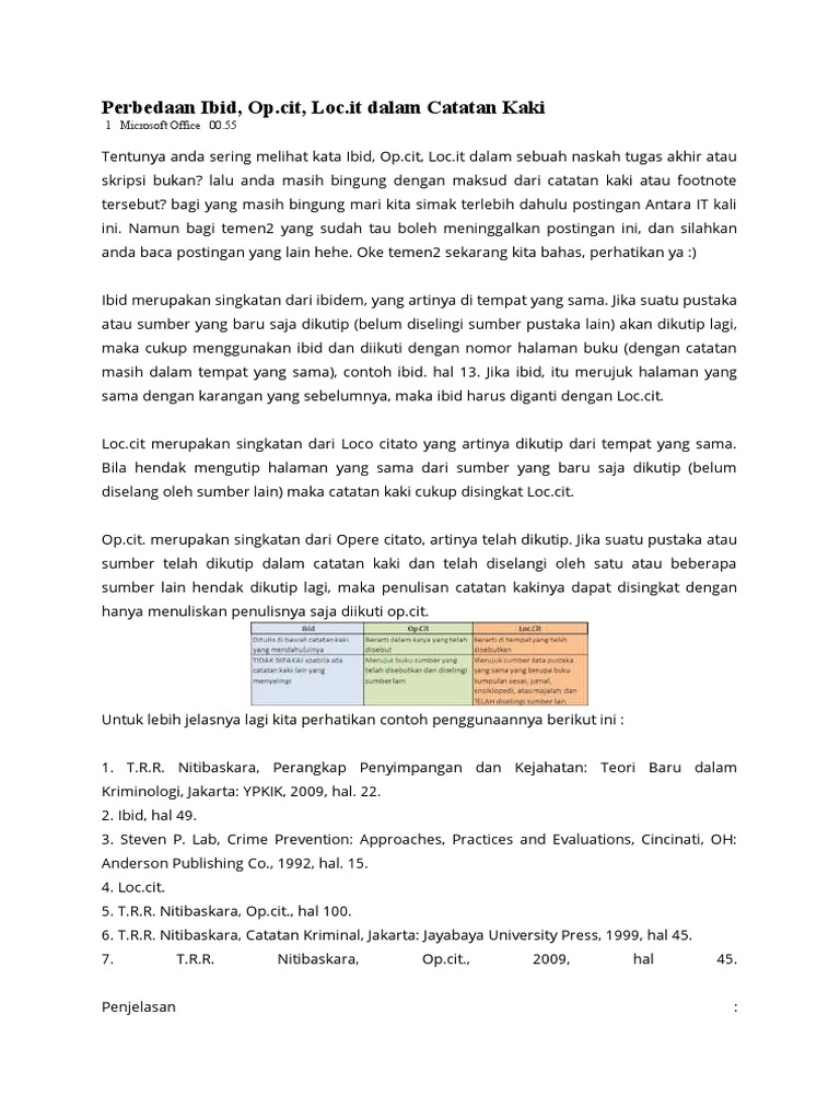 Perbedaan Ibid, Op - Cit, Loc - Cit | PDF