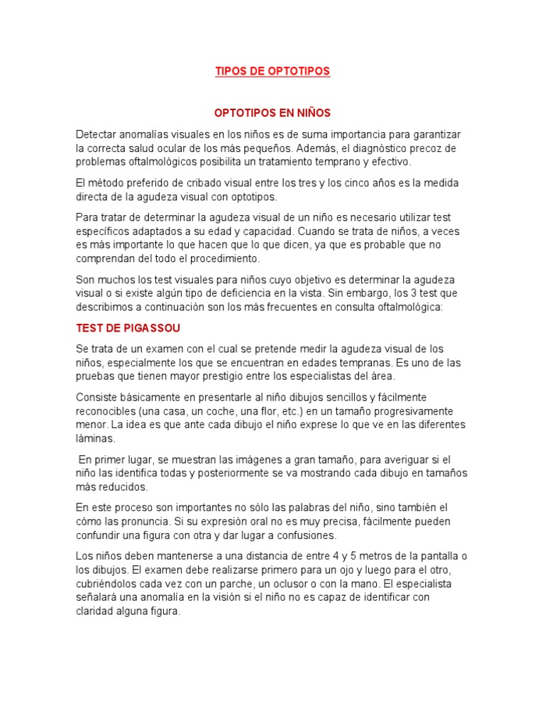 Optotipos Infantiles y Adolescentes | PDF | Ojo humano | Percepción visual