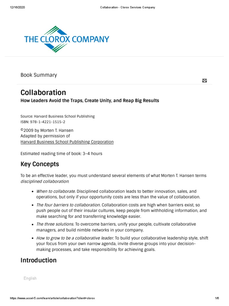 Collaboration - Clorox Services Company | PDF | Leadership | Innovation