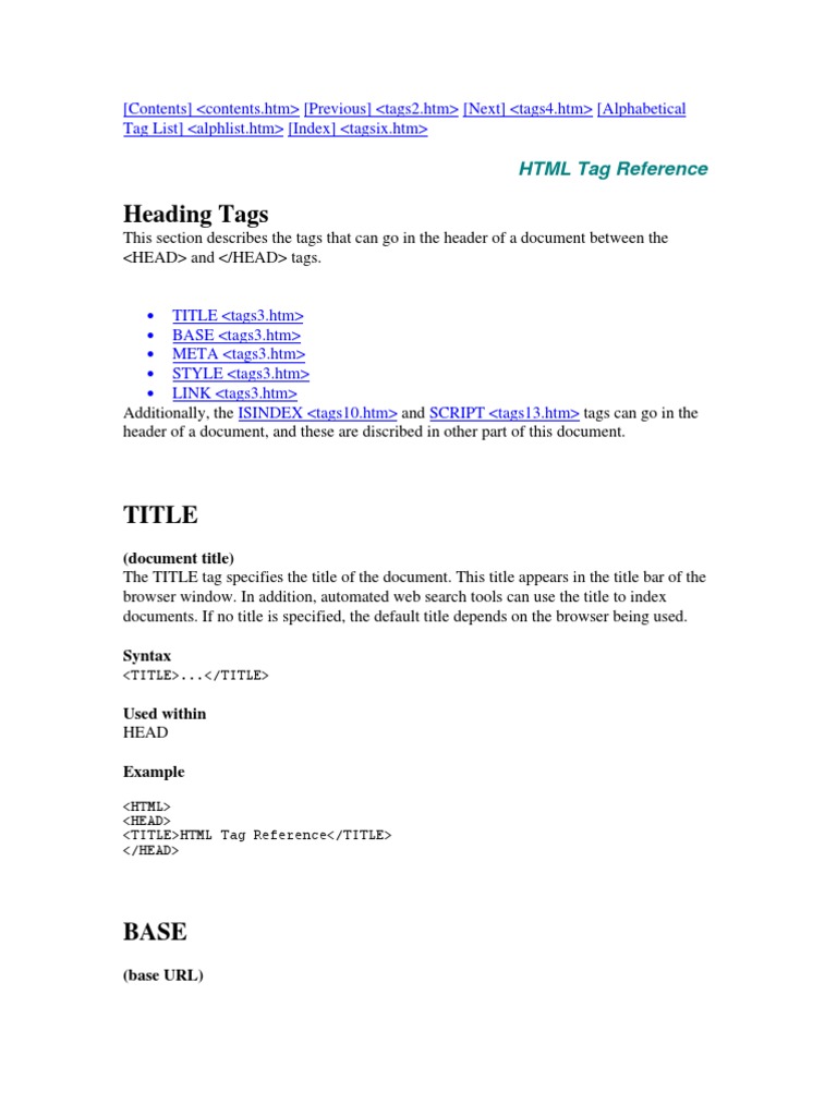 Heading Tags: HTML Tag Reference | PDF | Cascading Style Sheets | Html ...