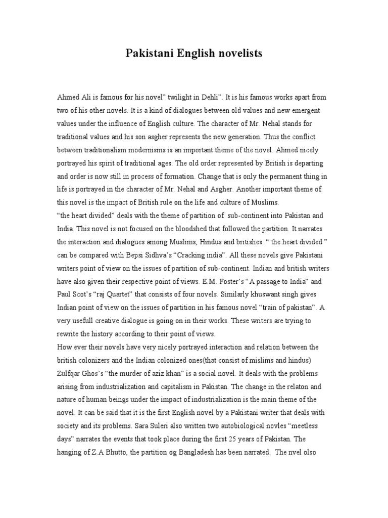 Pakistani English Novelists | PDF | Pakistan | British Raj
