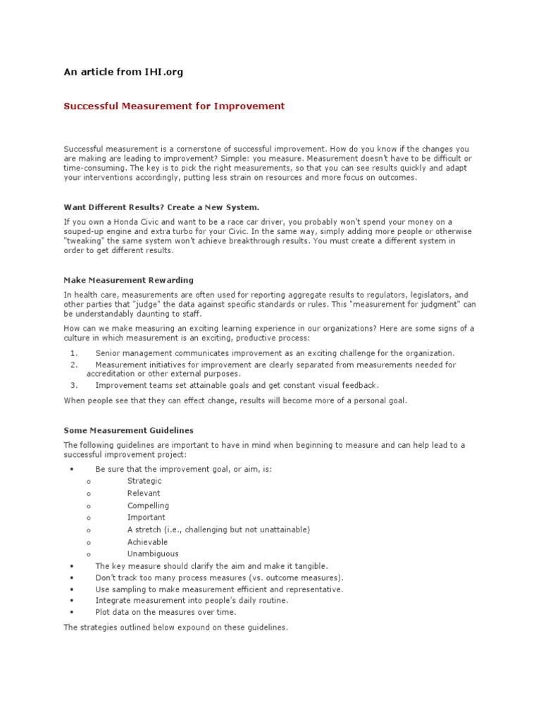 IHI - Successful Measurement For Improvement | PDF | Sampling ...