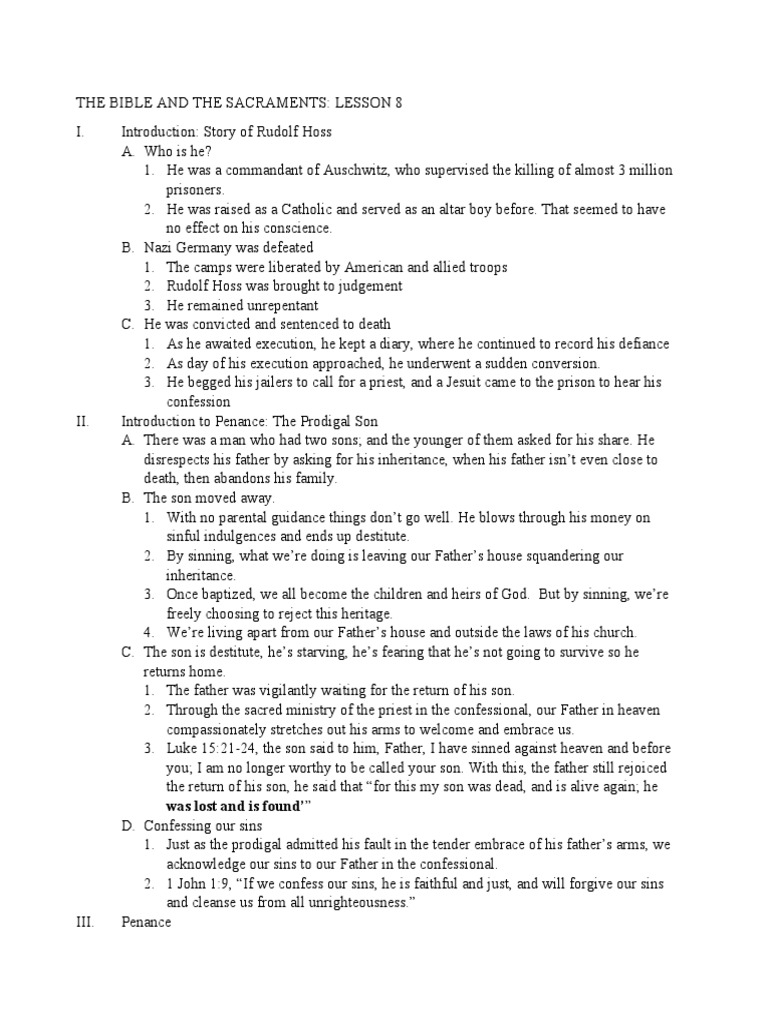 Penance - Outline - First Part | PDF | Christian Soteriology ...