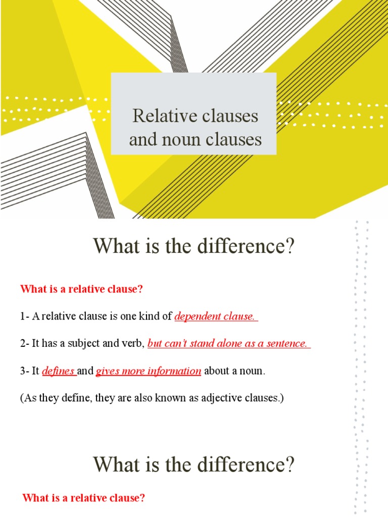 Relative Clauses and Noun Clauses | PDF | Clause | Pronoun