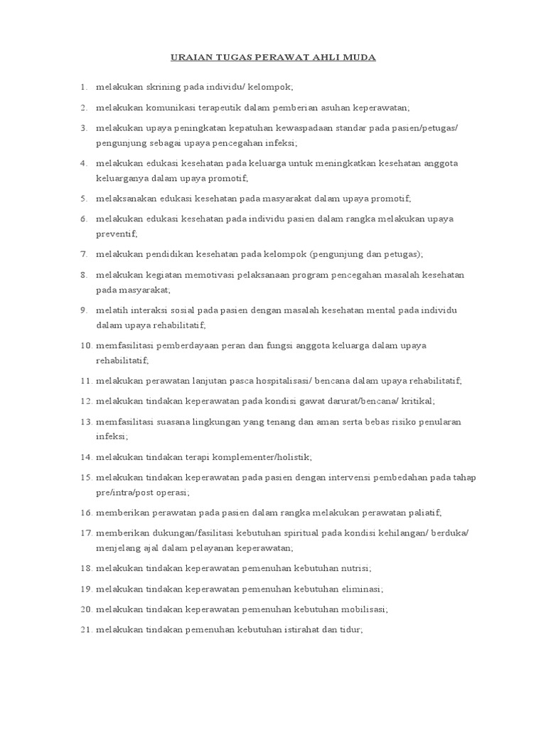 Uraian Tugas Perawat Ahli Muda | PDF