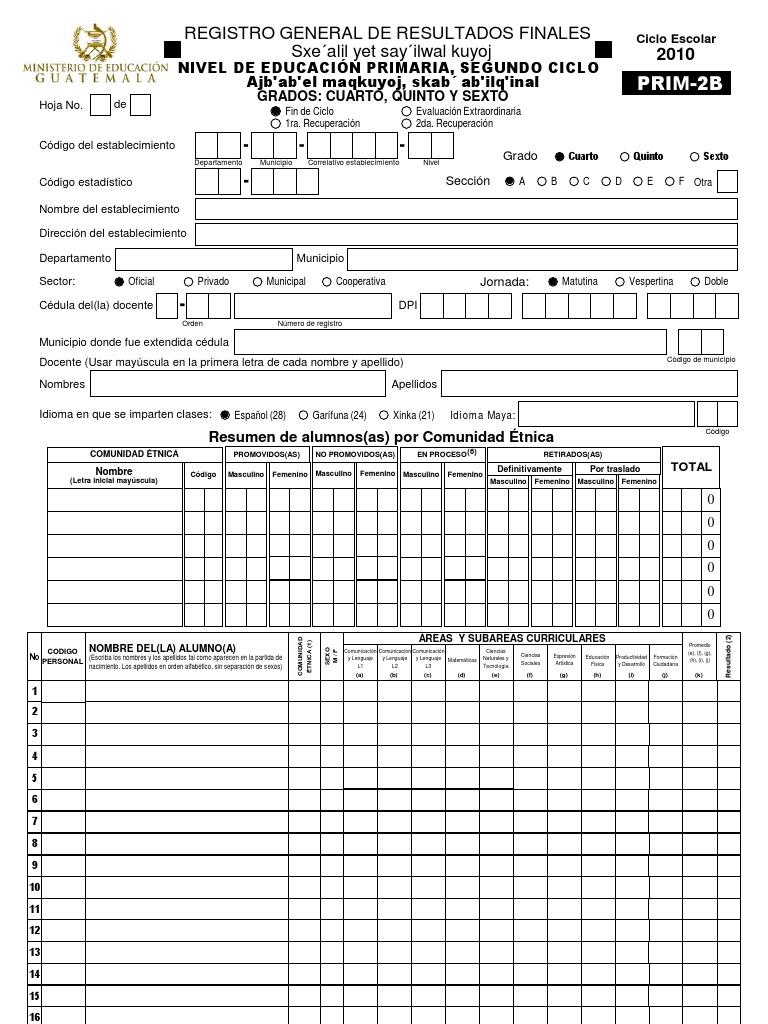 156-10 - Cuadro - Final - Prim-2b - 2010 Cuarto A Sexto | PDF