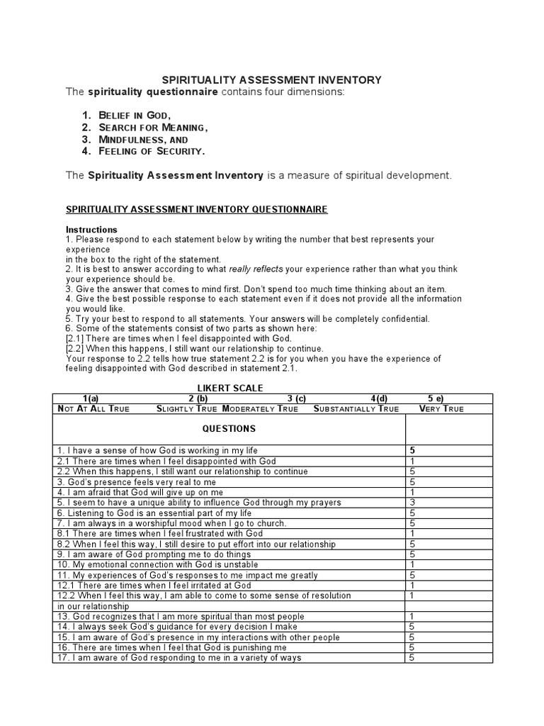 Spirituality Inventory Scale Survey | Download Free PDF | Prayer ...