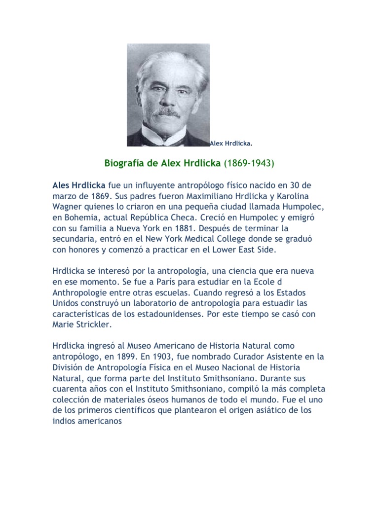 Biografía de Alex Hrdlicka | PDF | Antropología | Antropologia Biologica
