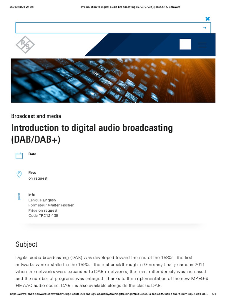 Introduction To Digital Audio Broadcasting (DAB - DAB+) - Rohde ...