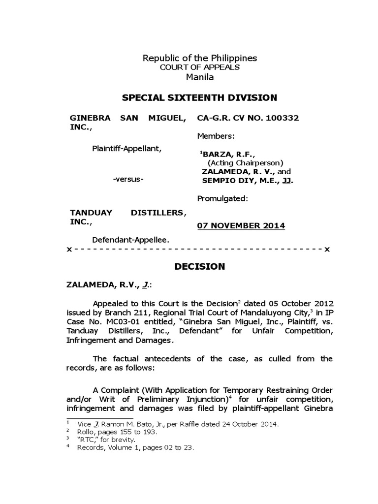 Ginebra V Tanduay CA Case | PDF | Trademark Distinctiveness | Trademark