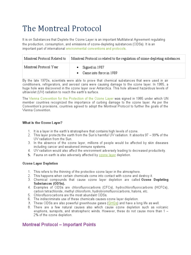 The Montreal Protocol: An Effective Multilateral Environmental ...