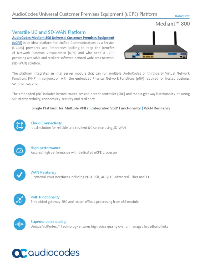 Audiocodes - Mediant 800 Ucpe Datasheet | PDF | Computer Network ...