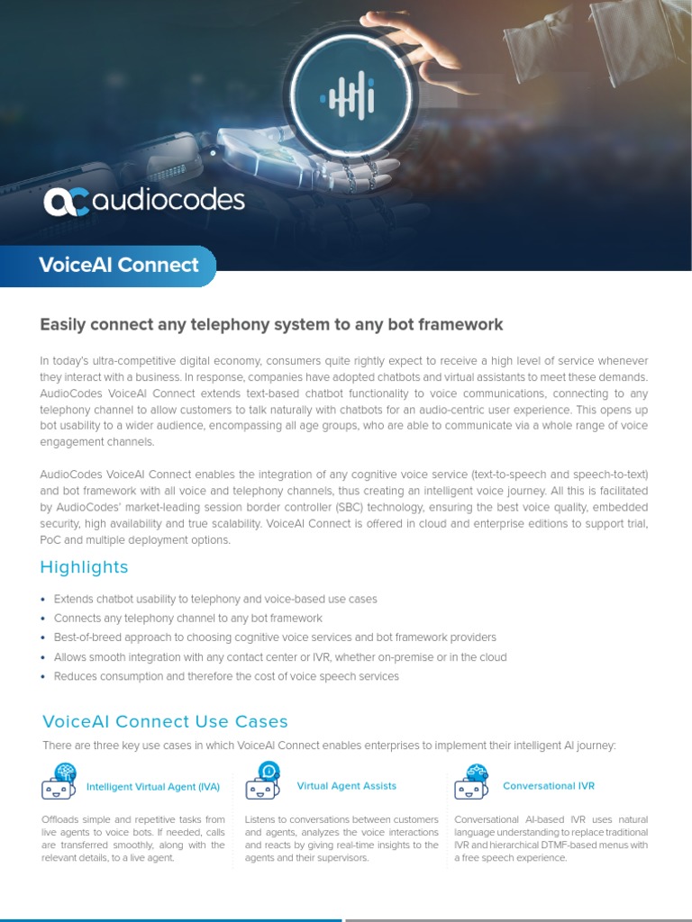 Audiocodes - Voiceai Connect Easily Connect Any Telephony System To Any ...